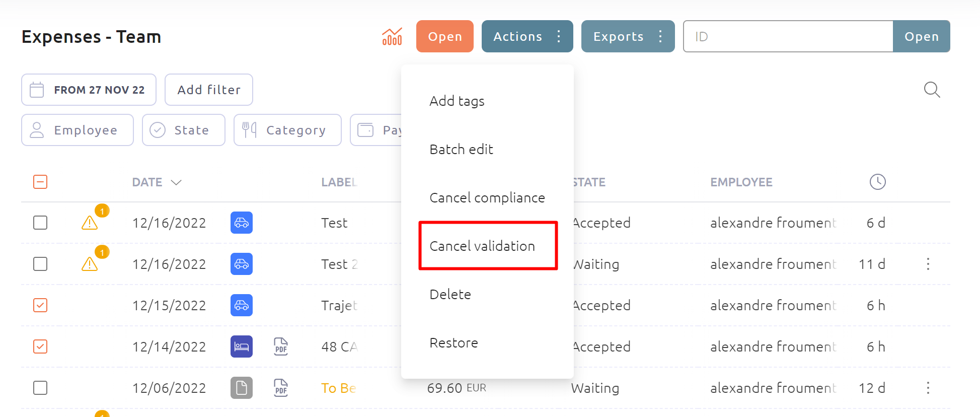 Validate collaborators' expenses: validation or refusal – Help center