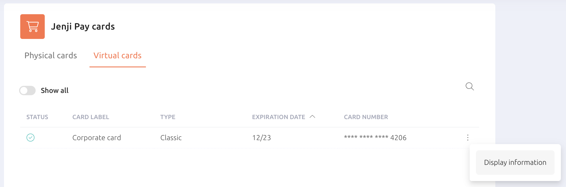 I have a Jenji Pay virtual card, where can I find its information? – Help center